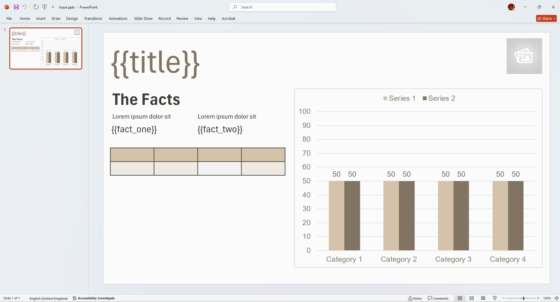 PowerPoint template with placeholder variables